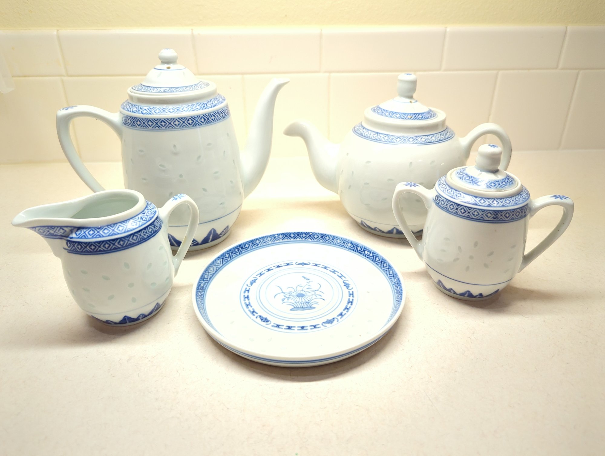 Five Piece Small Matching Tea Set- Tall Teapot Short Teapot Creamer ...