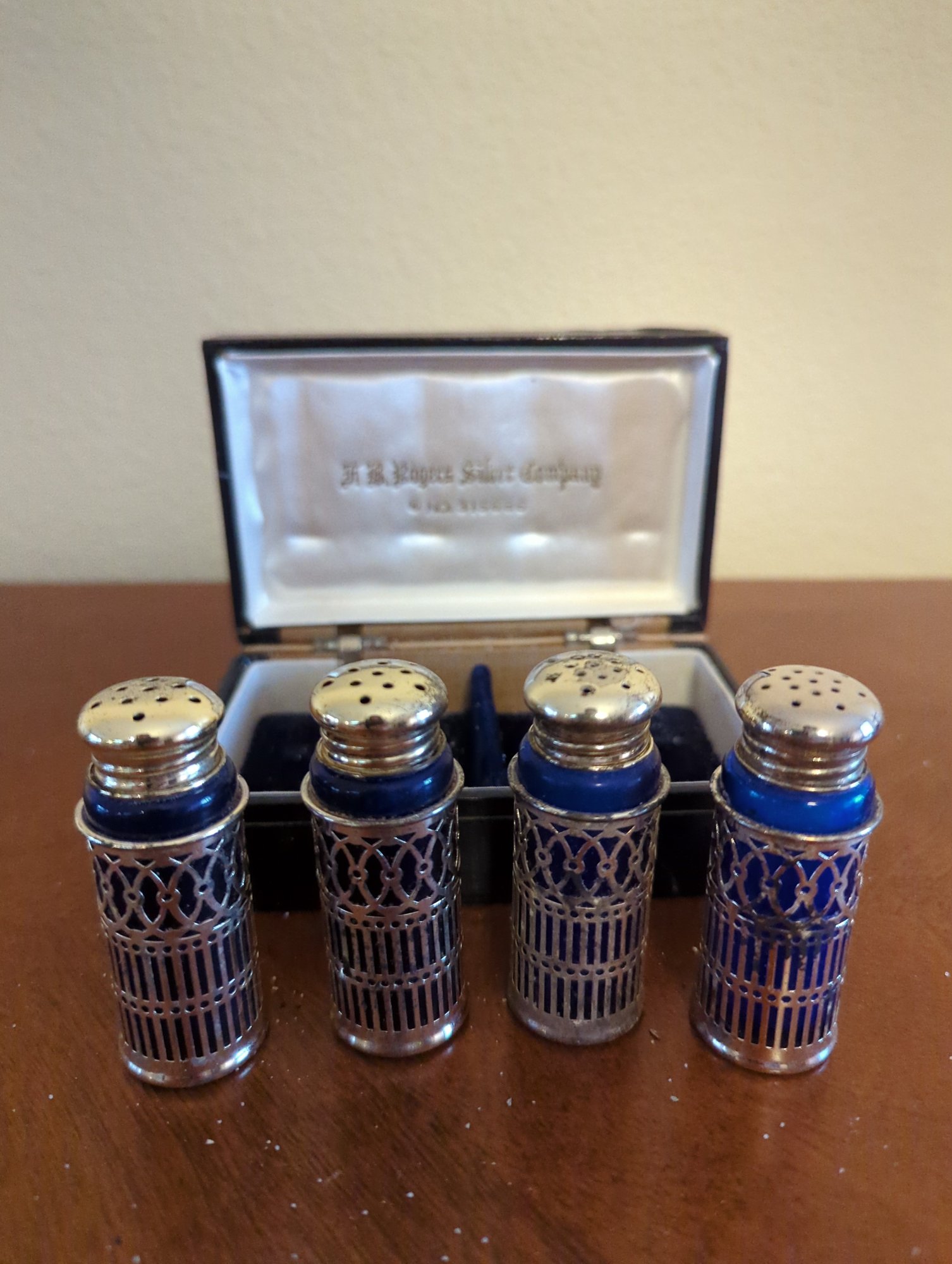 FB Rogers Silver Company Cobalt Glass For Piece Shaker Set With Box ...