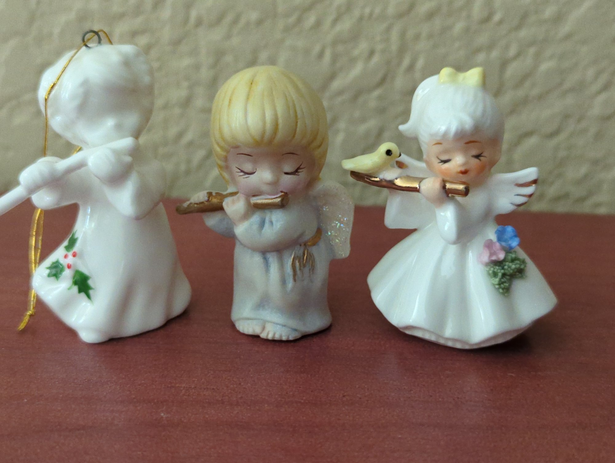 Three Vintage Miniature Porcelain Angels Playing The Flute - 1.5"-2 ...