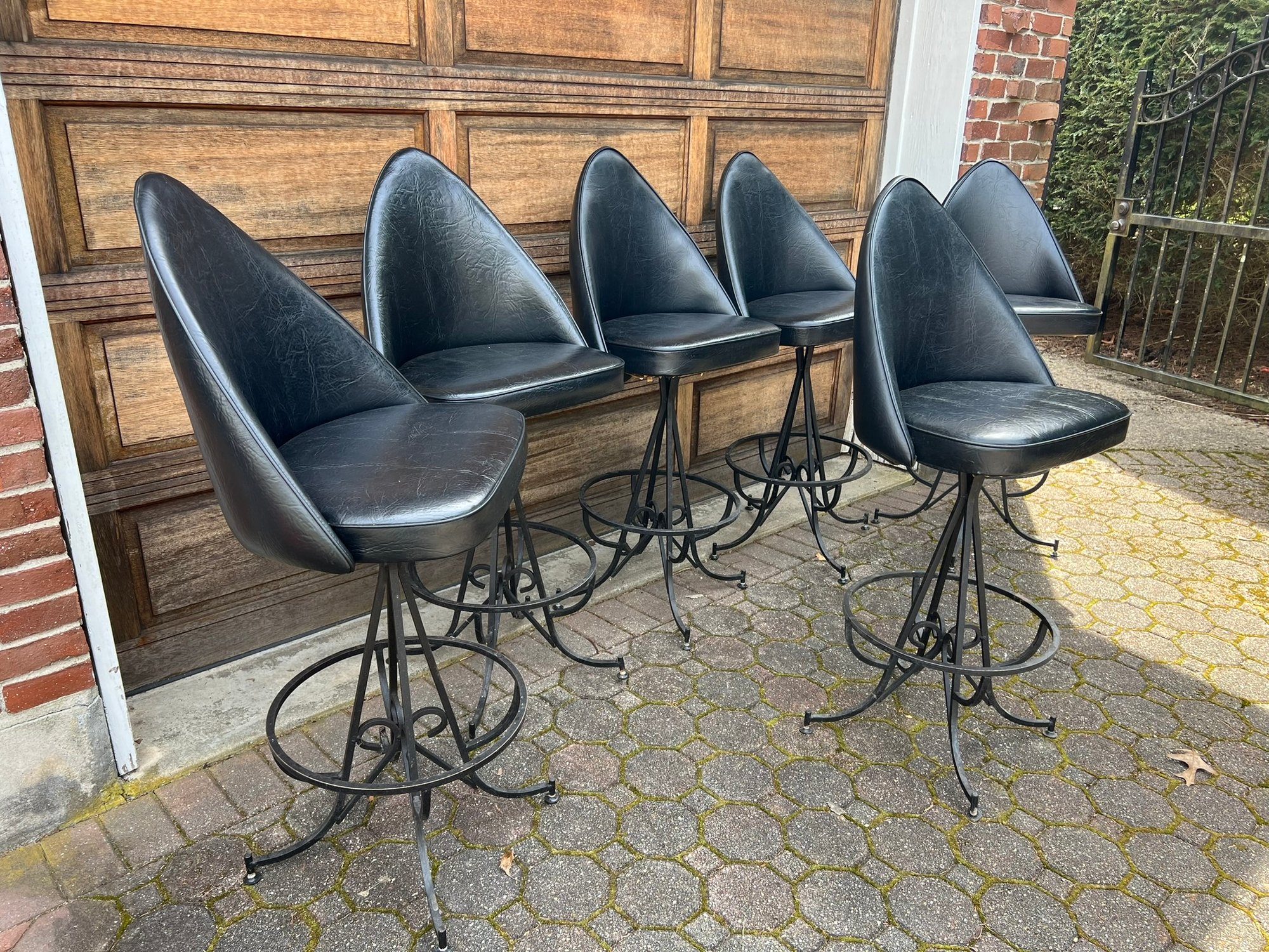 G/ 6pcs - MCM 70's Bar Stools - Wrought Iron Swivel Bases - Daystrom ...
