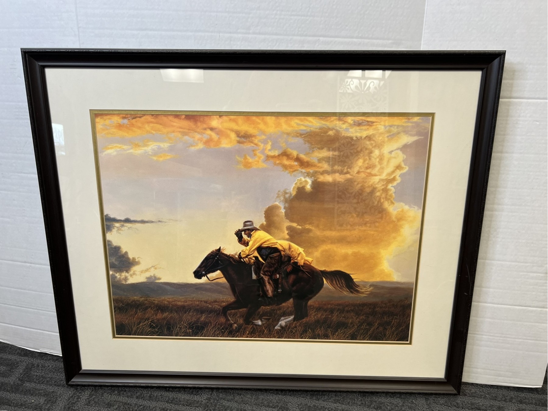 E/ Tim Cox Framed Prin - Cowboy On Horse #21643 | Auctionninja.com