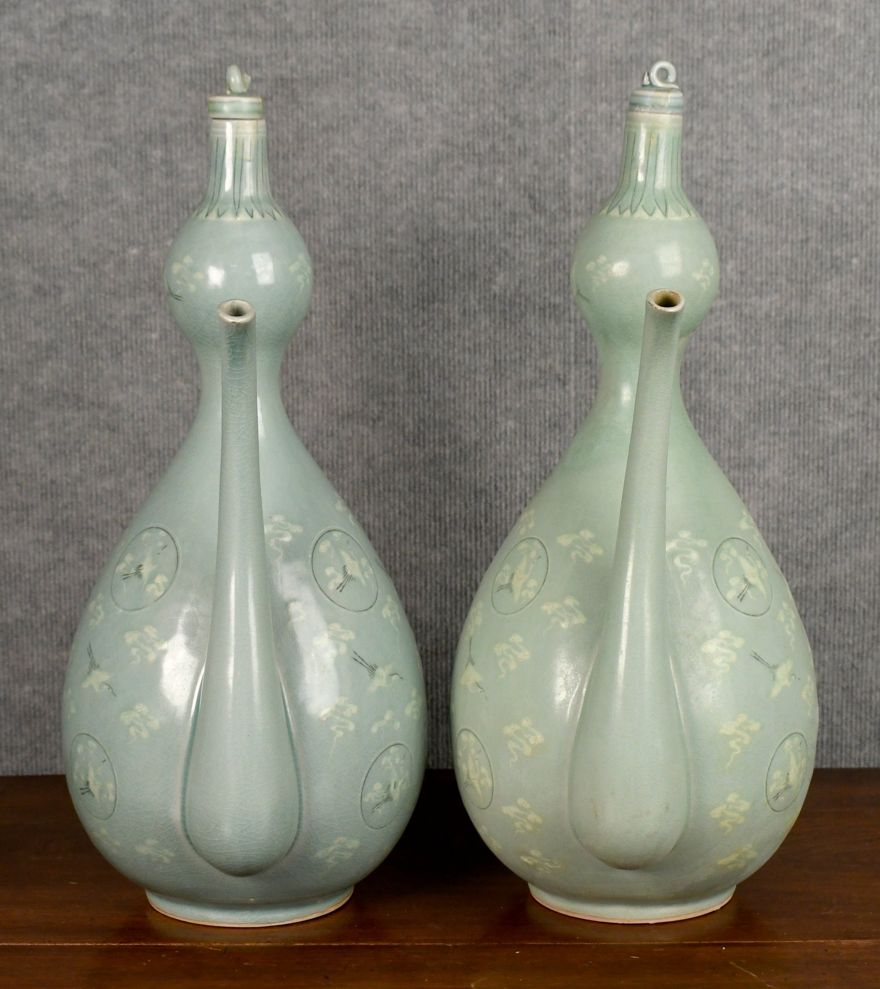 Pr. Vintage Korean Stork Decorated Celadon Ewers (CTF20) #36033 ...