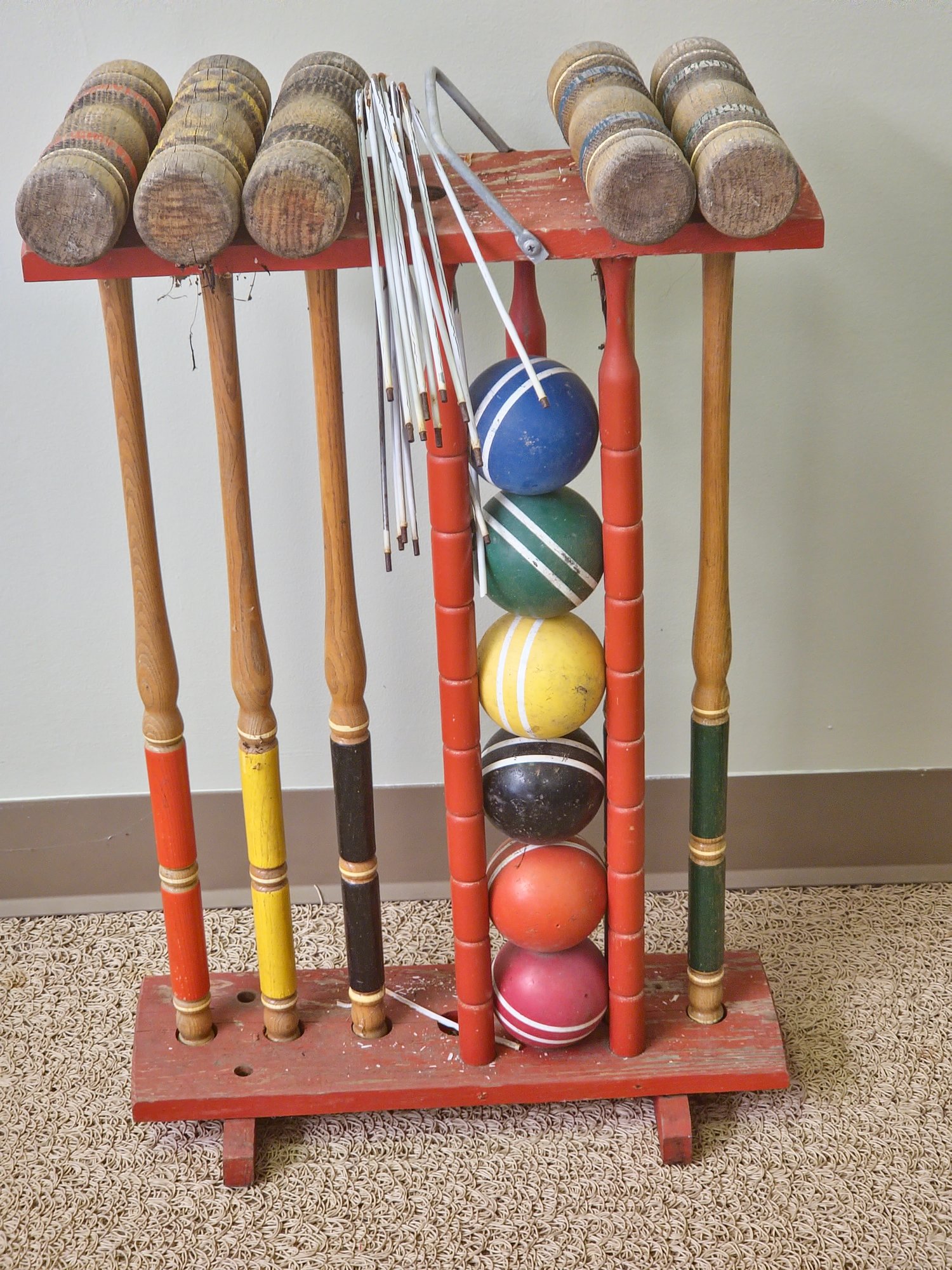 Complete Vintage Croquet Set With Mallets, Balls, Stakes, And Stand ...