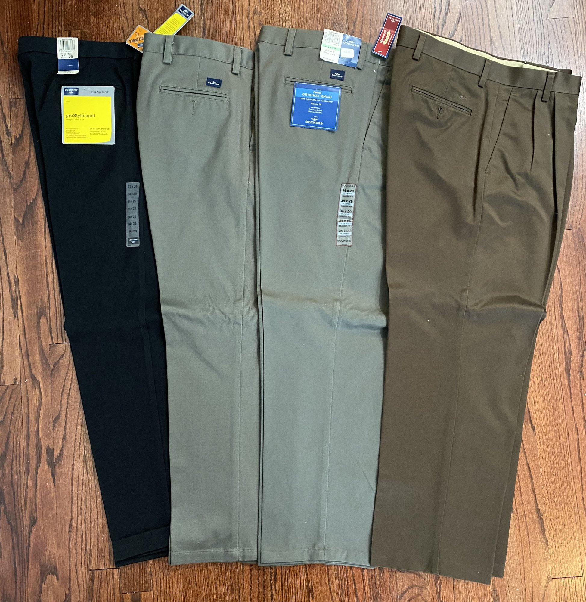 4 Pairs Of Dockers Mens Slacks - 1 Black, 2 Grey, 1 Brown #20044 ...