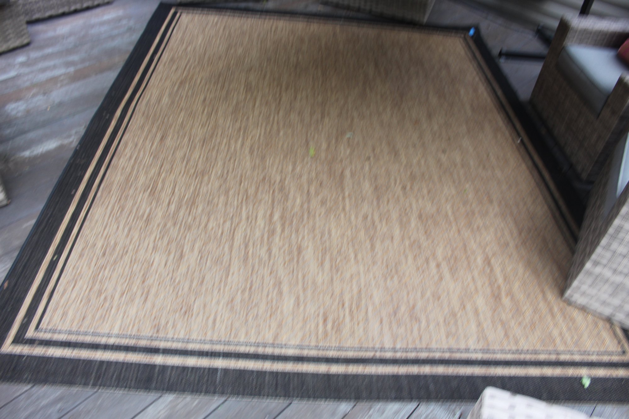 Large Outdoor Rug Tan With Black Border (2/2) #3002 | Auctionninja.com