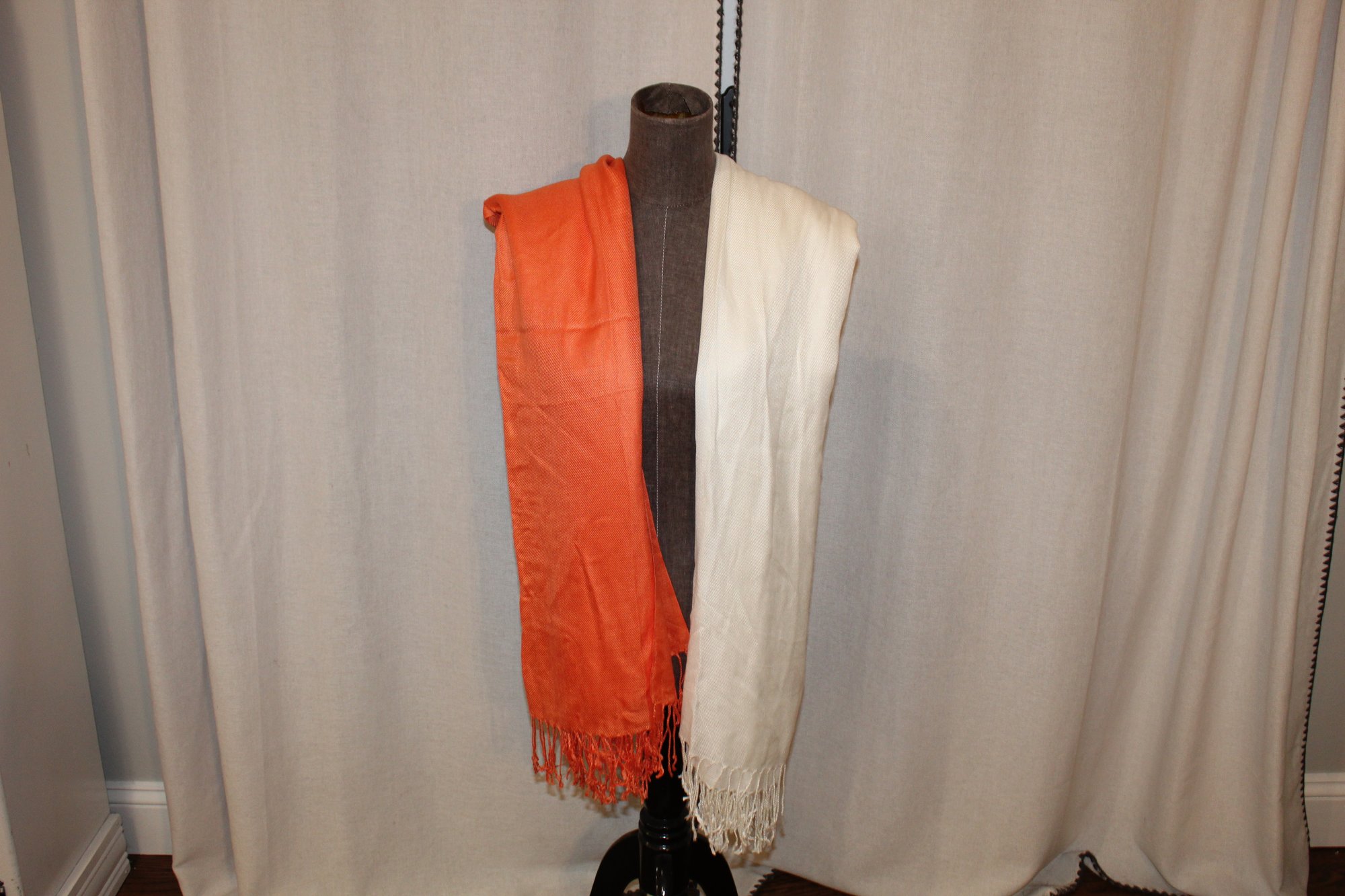 Two Pashminas~ Ivory, Orange #2423 | Auctionninja.com