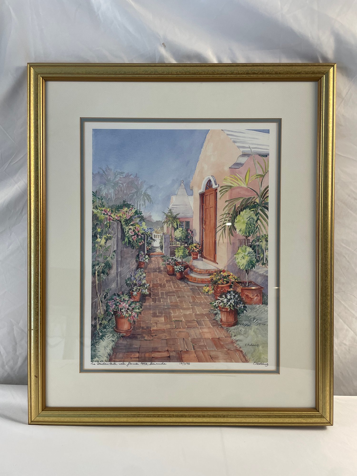 Carole Holding Print Water Color The Garden Path With Flower Pots ...