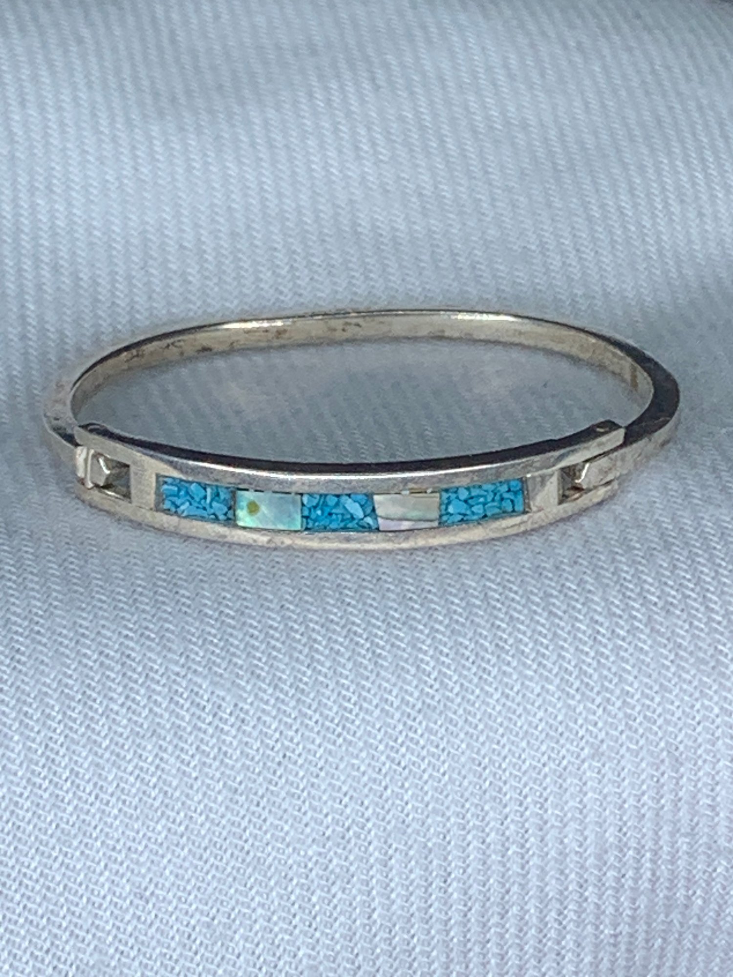 Turquoise And Mother Of Pearl Bracelet, Marked Mexico, Latch Closure ...