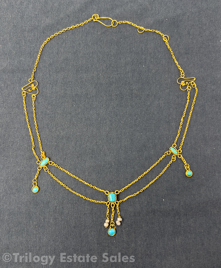 Antique 21k 875 Gold Egyptian Necklace With Turquoise 14.9g #5702 ...
