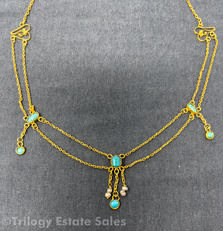 Antique 21k 875 Gold Egyptian Necklace With Turquoise 14.9g #5702 ...