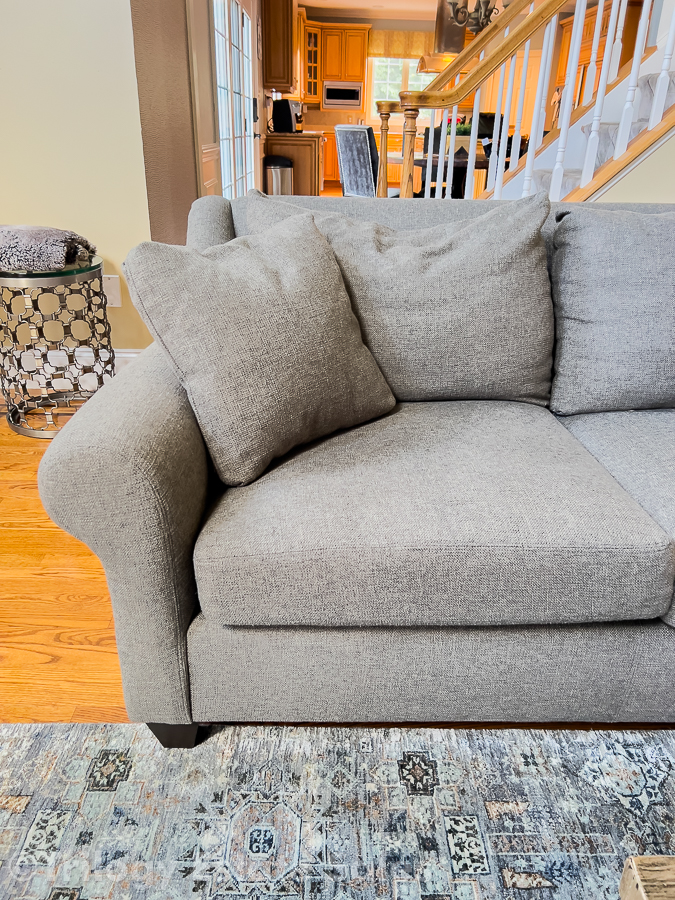 Arhaus Landsbury Charcoal Tweed Upholstered Sofa #3997 | Auctionninja.com
