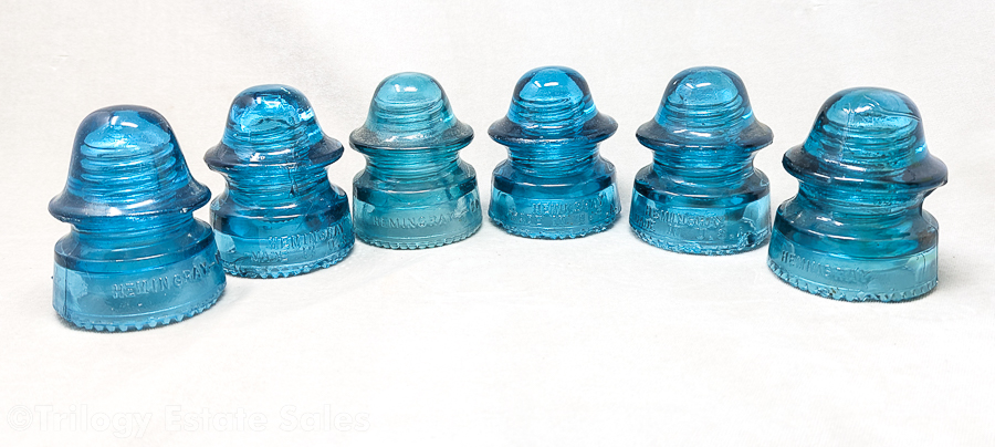 Six Hemingray Blue Glass Insulators #5334 | Auctionninja.com