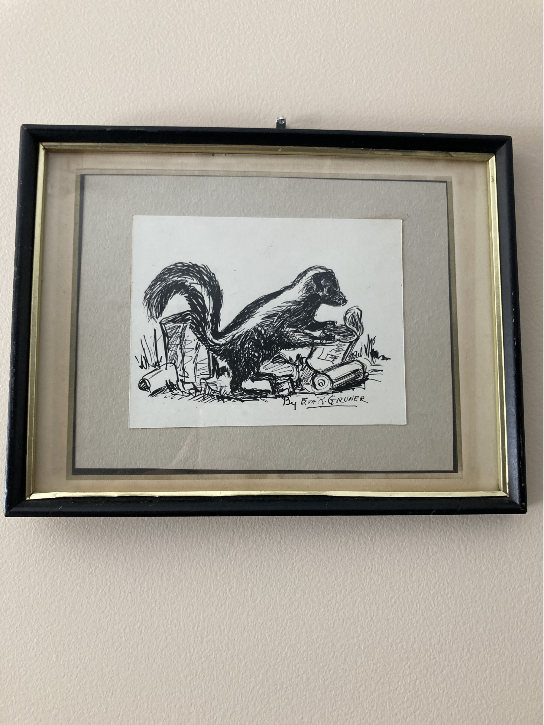 Cute Skunk Painting Ink On Paper Original Artwork Bu Eva R. Gruner ...