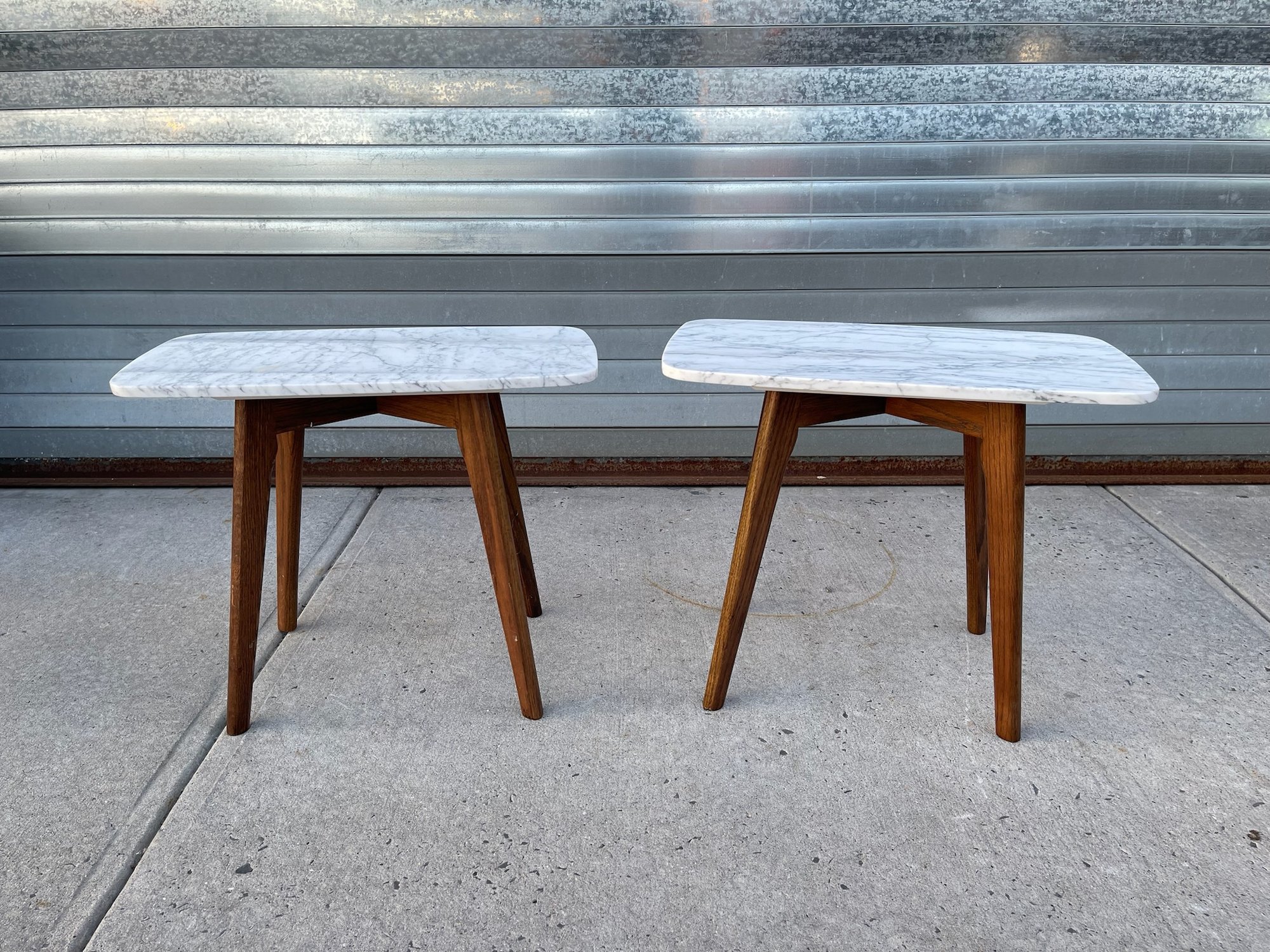 Contemporary Modern Pair Of Walnut And Marble Top Rectangular Side ...