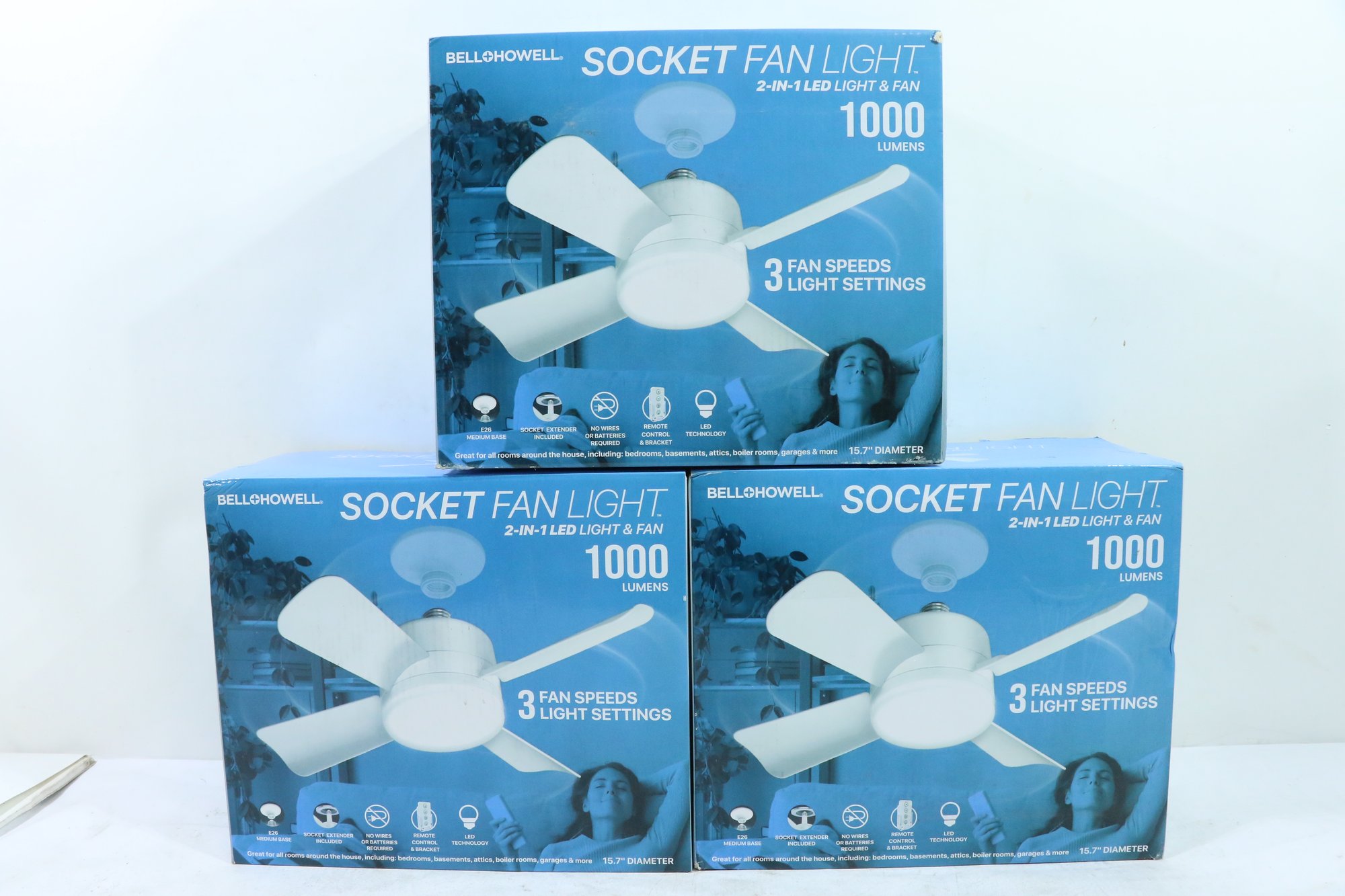 3 Bell & Howell Socket Fan Ceiling Light With Remote Control, 1000 ...