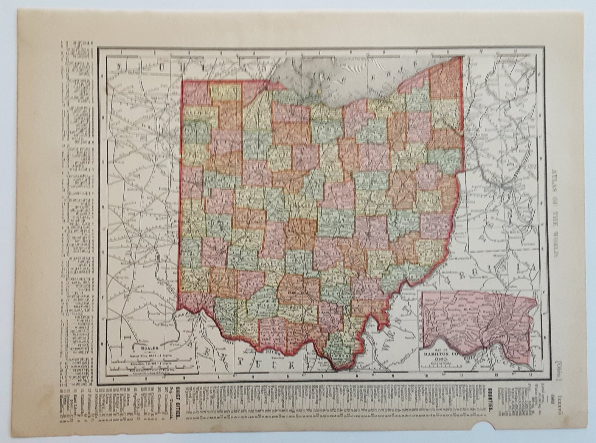 1898, 12 X 9 , INDIANA & OHIO , ATLAS OF THE WORLD MAP FUNK & WAGNALLS ...