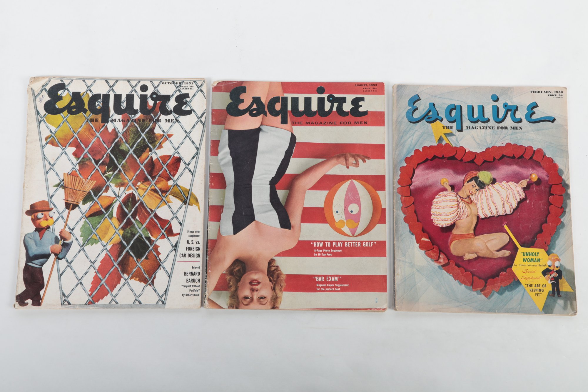 3 Issues ESQUIRE OCTOBER, 1952 AUGUST, 1953 FEBRUARY, 1950 MAGAZINE FOR ...
