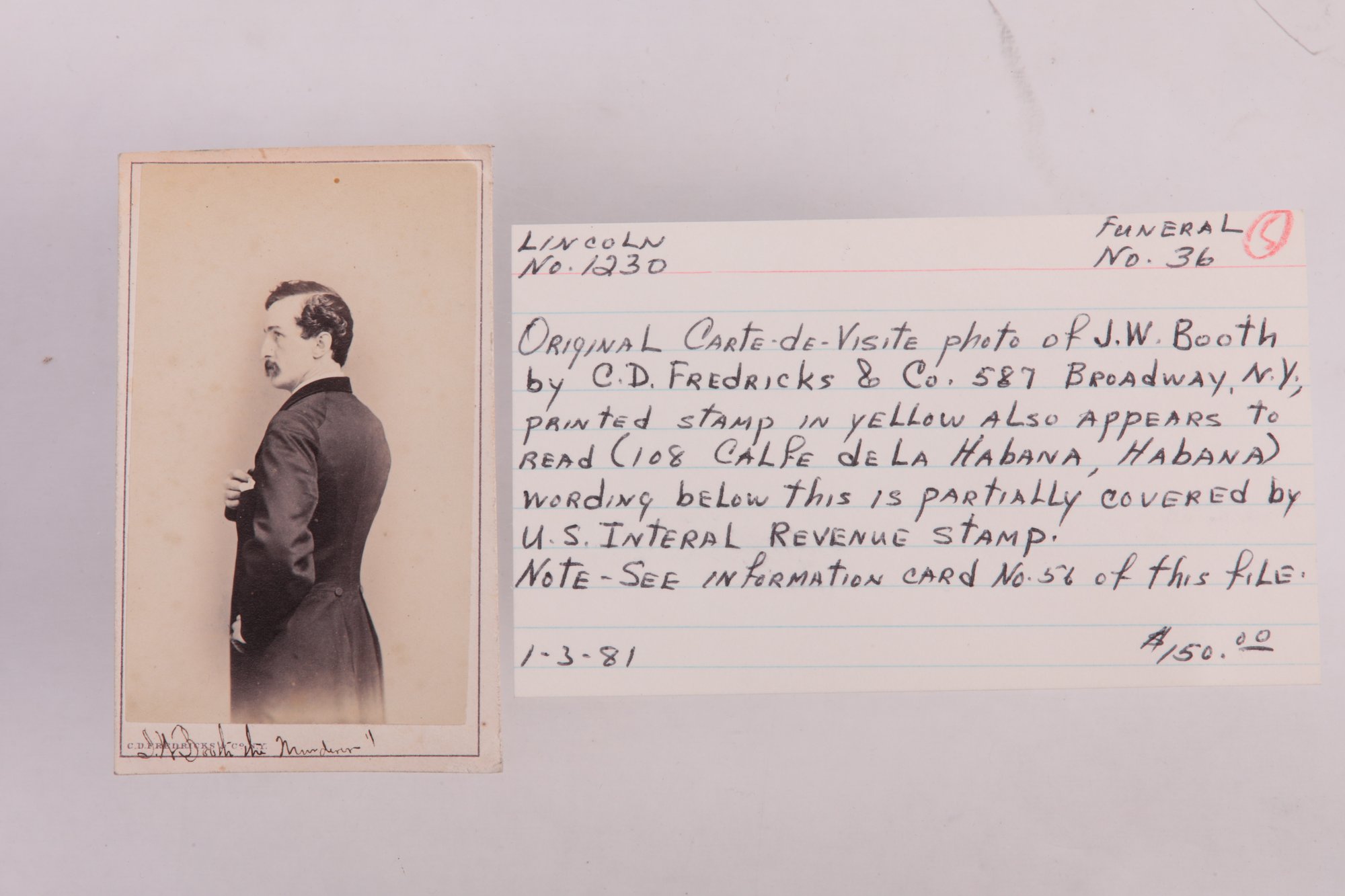 LINCOLN COLLECTION - CDV Of J,W, Booth #161859 | Auctionninja.com