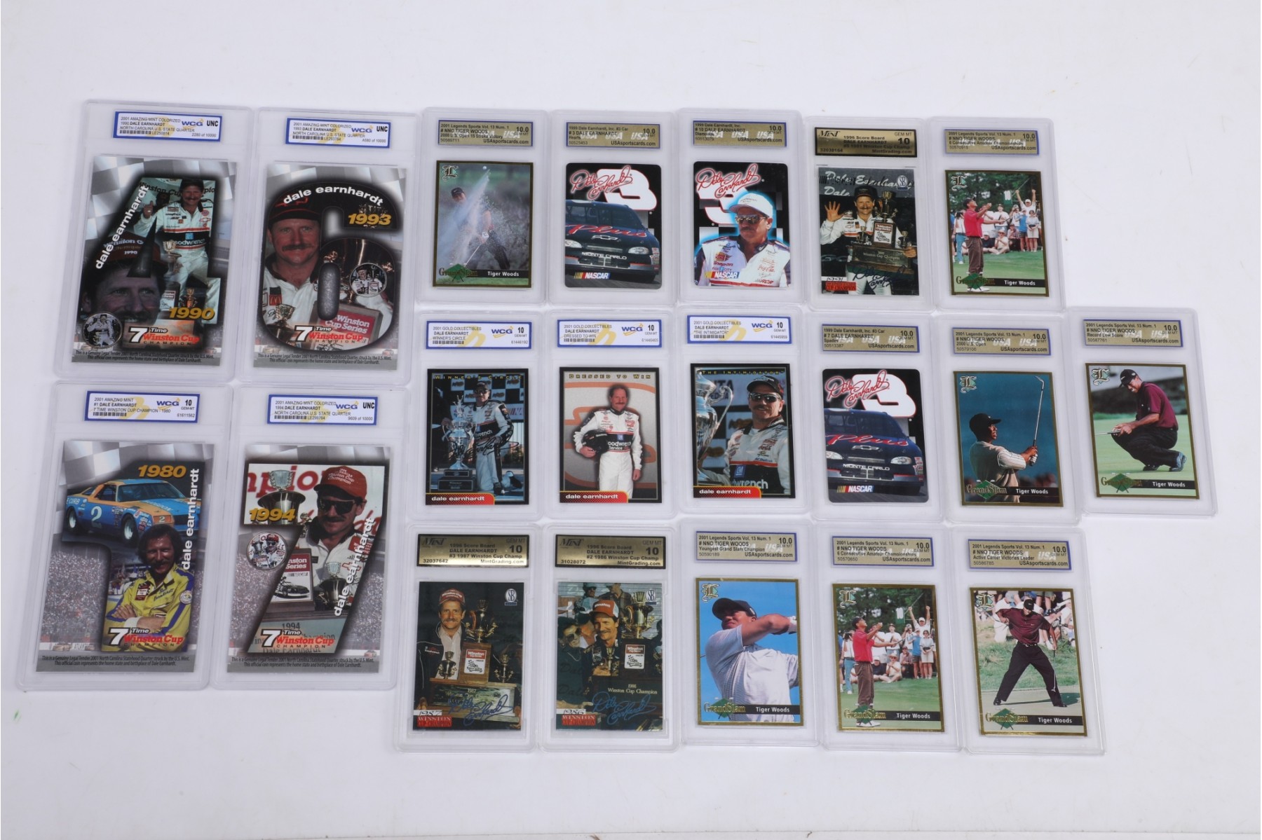 Lot Of 21 - Tiger Woods And Dale Earnhardt WCG Graded Cards - Mostly ...
