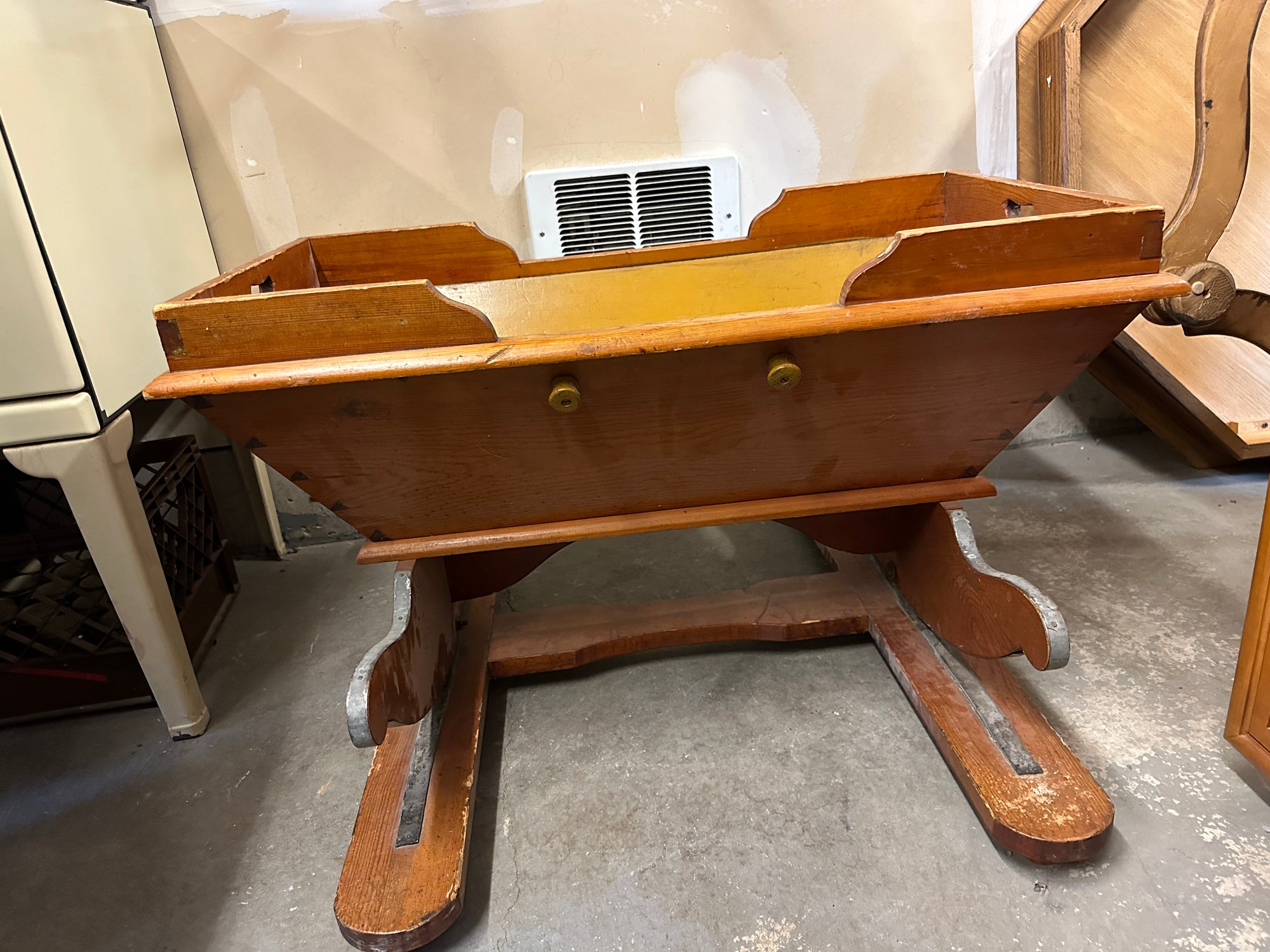 Antique Wooden Rocking Baby Cradle W/ Stand #1727 | Auctionninja.com